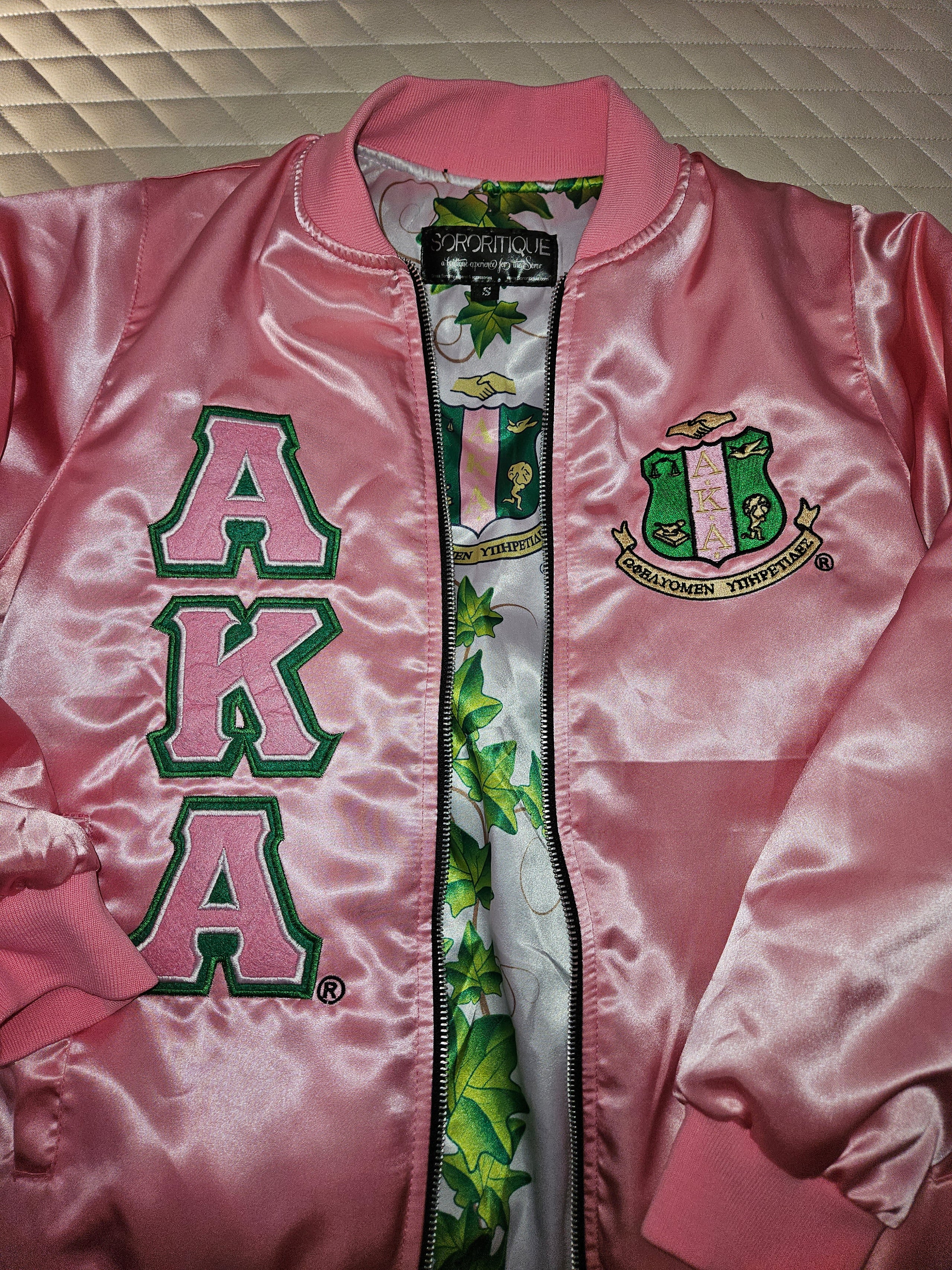 Alpha Kappa Alpha satin bomber – Sororitique Inc.